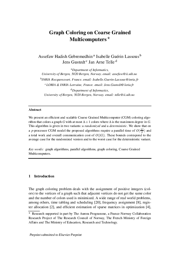 Pdf Graph Coloring On Coarse Grained Multicomputers 