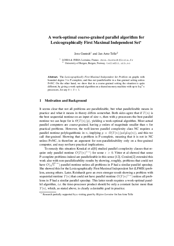 (PDF) A Work-Optimal Coarse-Grained PRAM Algorithm for Lexicographically First Maximal ...