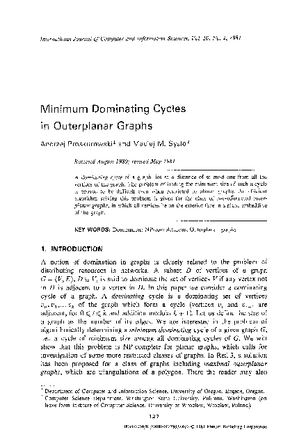 (PDF) Minimum dominating cycles in outerplanar graphs