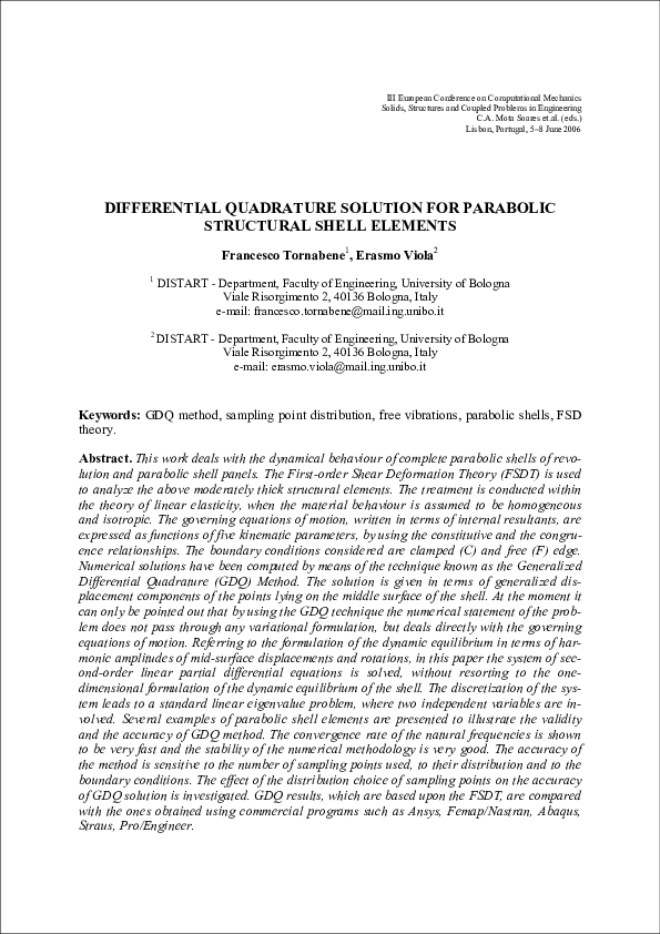 (PDF) Differential Quadrature Solution for Parabolic Structural Shell ...