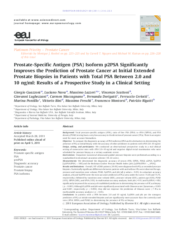 (PDF) Prostate-Specific Antigen (PSA) Isoform p2PSA Significantly ...