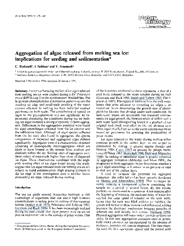 (PDF) Aggregation of algae released from melting sea ice: implications ...