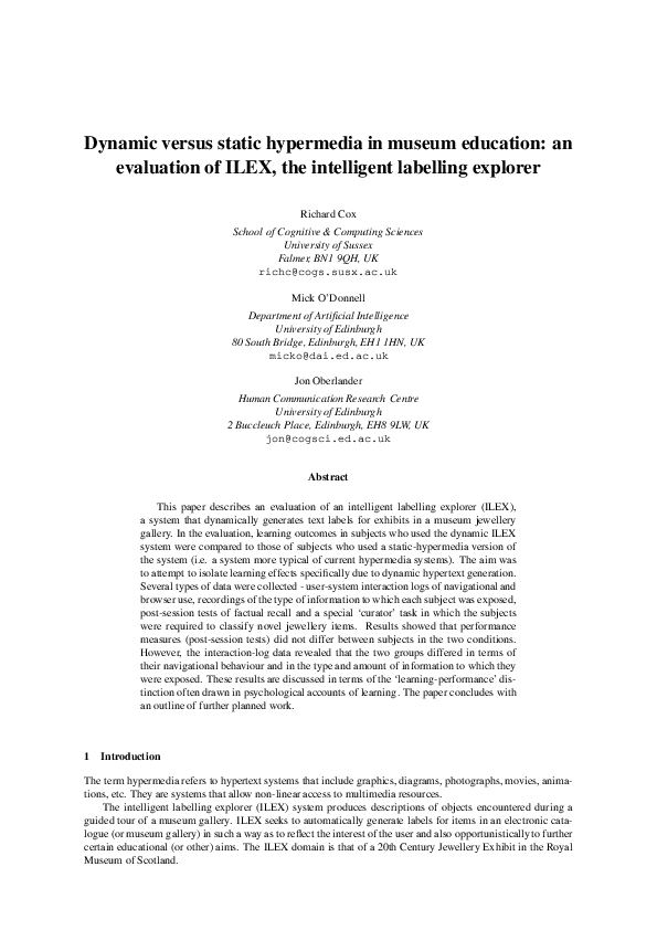 (PDF) Dynamic versus static hypermedia in museum education: an ...