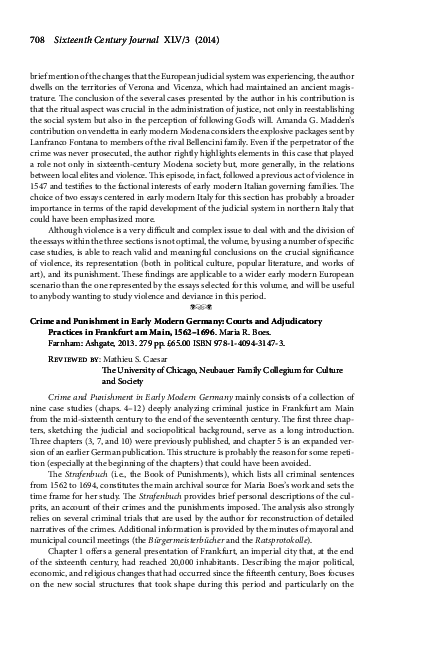 (PDF) Review of Maria R. Boes, Crime and Punishment in Early Modern ...