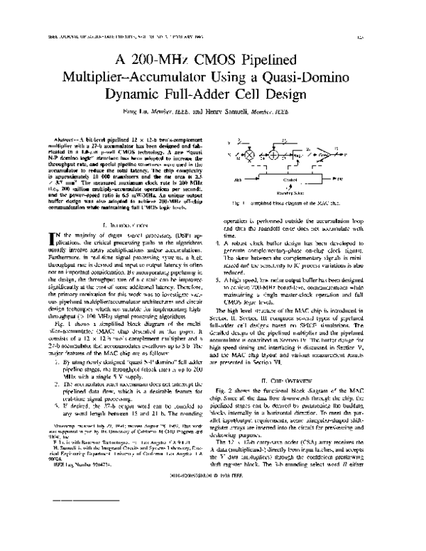 (PDF) A 200 MHz CMOS pipelined multiplier-accumulator using a quasi ...
