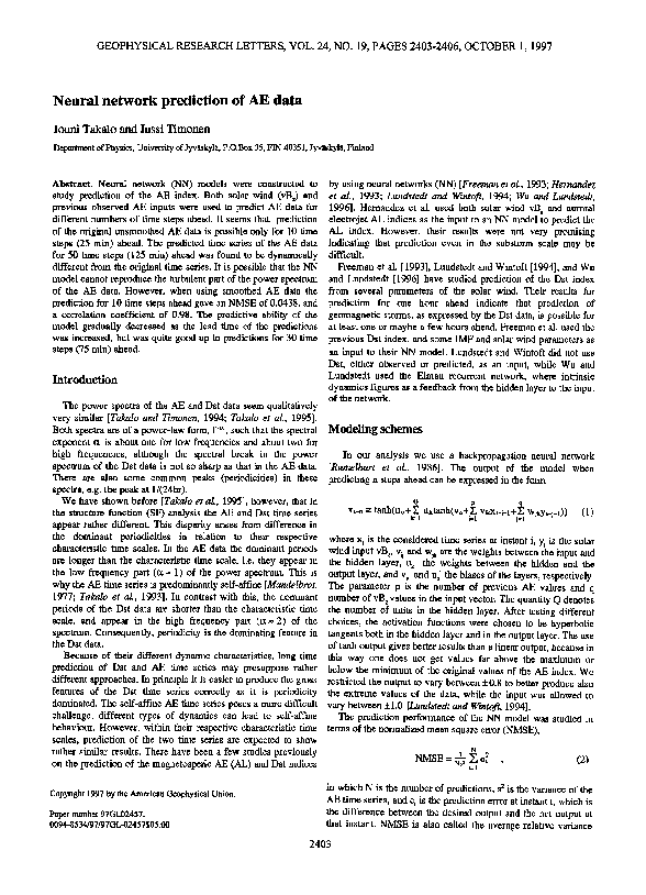 (PDF) Neural network prediction of AE data (PDF) Neural network prediction of AE data