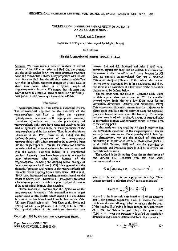 (PDF) Correlation dimension and affinity of AE data and bicolored noise
