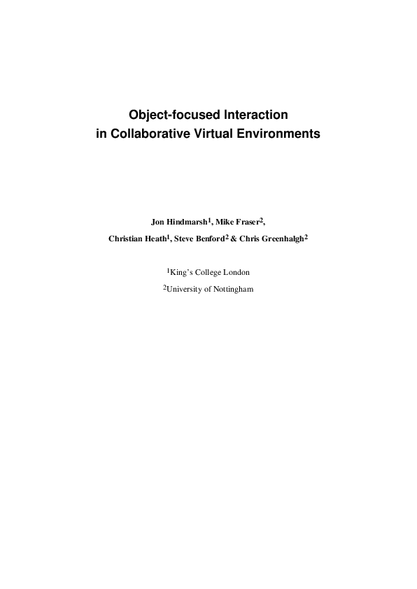 (PDF) Object-focused interaction in collaborative virtual environments