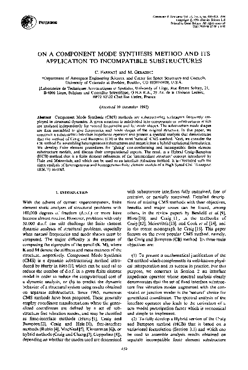 Pdf On A Component Mode Synthesis Method And Its Application To