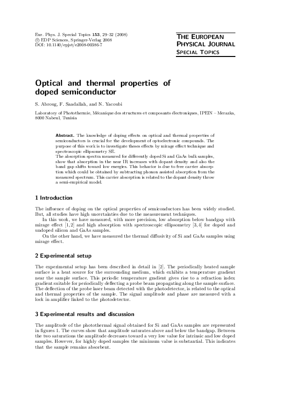(PDF) Optical and thermal properties of doped semiconductor