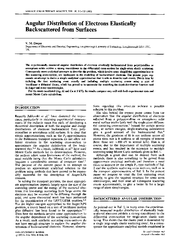 (PDF) Angular distribution of electrons elastically backscattered from surfaces | Vincent Dwyer ...