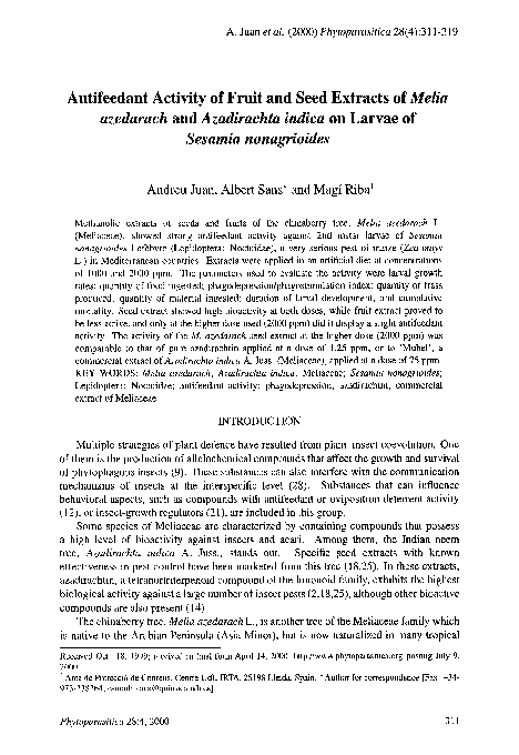 (PDF) Antifeedant activity of fruit and seed extracts of Melia ...