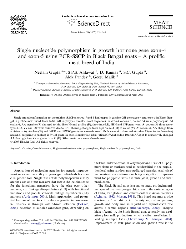 (PDF) Single nucleotide polymorphism in growth hormone gene exon-4 and exon-5 using PCR-SSCP in ...