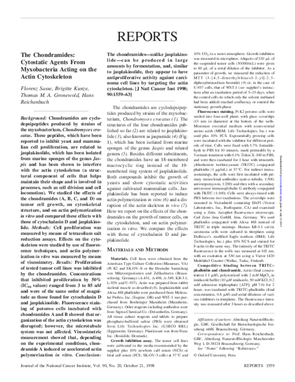 (PDF) The Chondramides: Cytostatic Agents From Myxobacteria Acting on ...