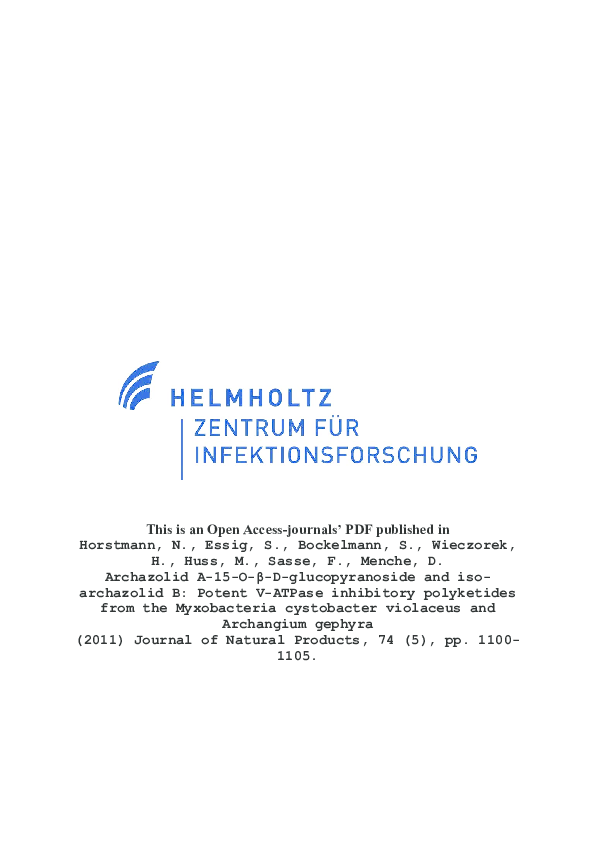 (PDF) Archazolid A-15- O -β- d -glucopyranoside and iso -Archazolid B ...