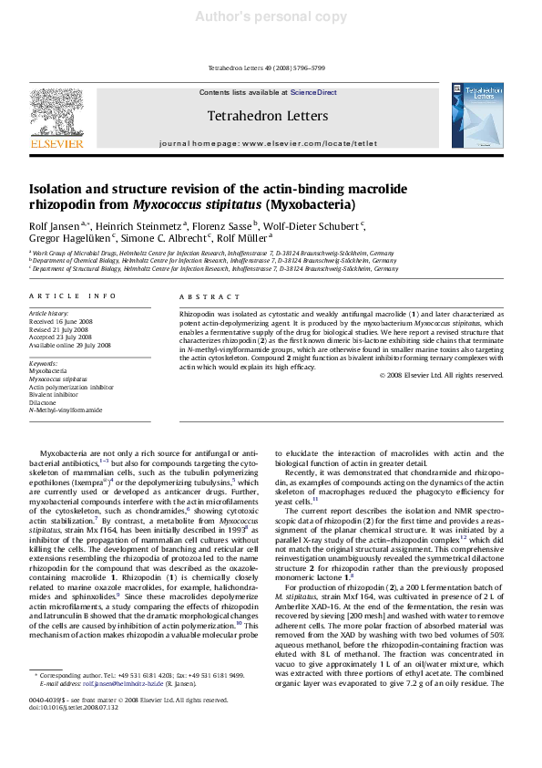 (PDF) Isolation and structure revision of the actin-binding macrolide ...