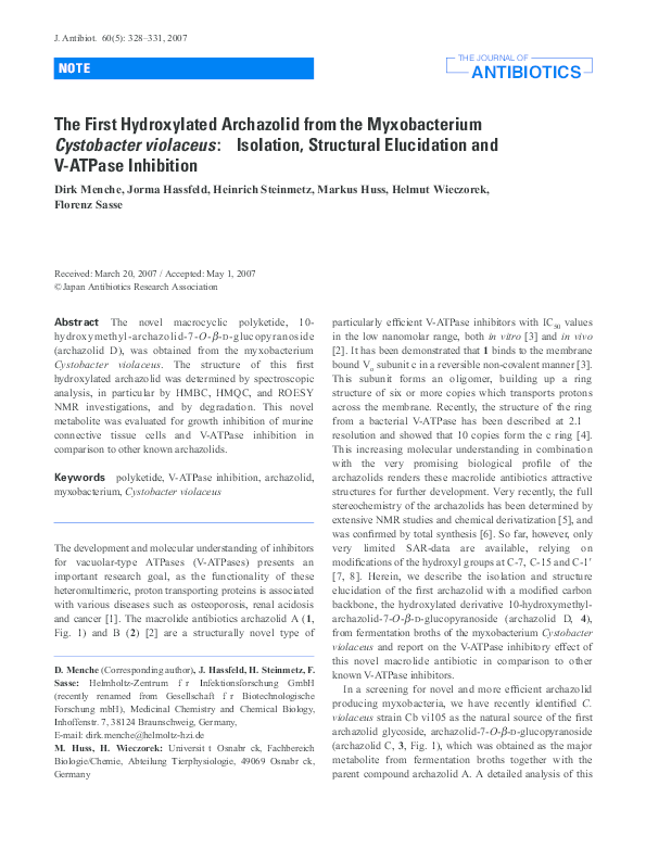 (PDF) The First Hydroxylated Archazolid from the Myxobacterium ...