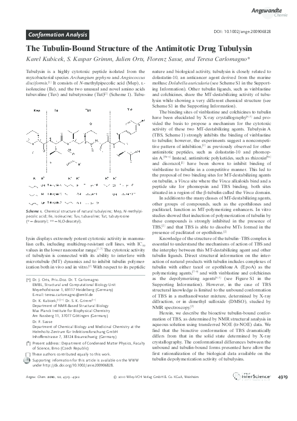 (PDF) The Tubulin-Bound Structure of the Antimitotic Drug Tubulysin
