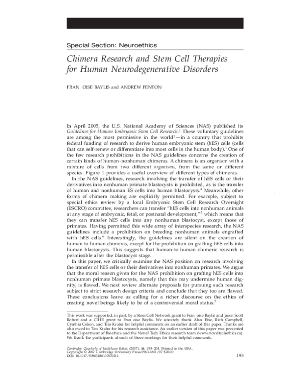 (PDF) Chimera research and stem cell therapies for human ...