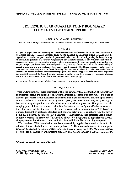 (PDF) Hypersingular quarter-point boundary elements for crack problems