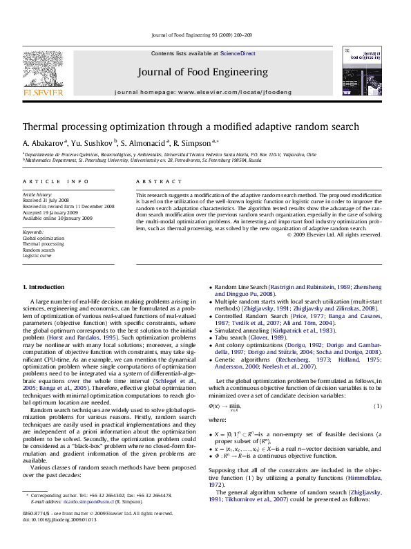 Pdf Thermal Processing Optimization Through A Modified Adaptive Random Search Sergio