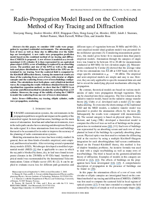 (PDF) Radio-propagation model based on the combined method of ray tracing and diffraction