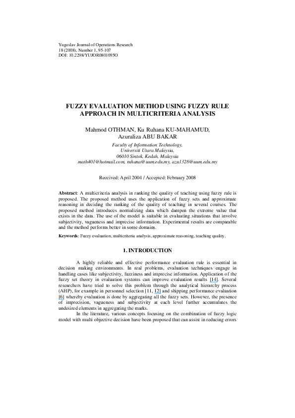 Pdf Fuzzy Evaluation Method Using Fuzzy Rule Approach In
