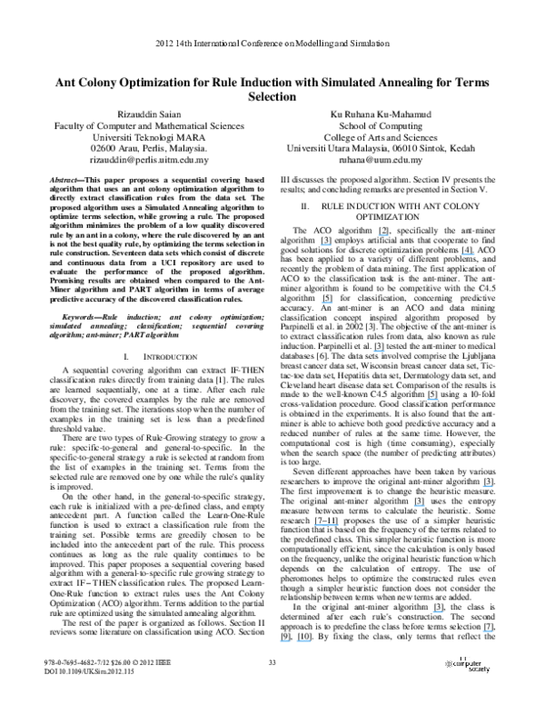 (PDF) Ant Colony Optimization for Rule Induction with Simulated Annealing for Terms Selection