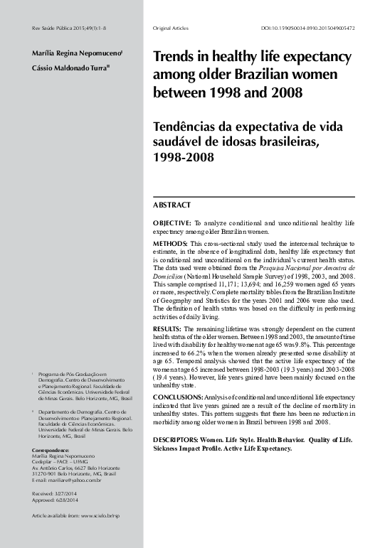 (PDF) Trends in healthy life expectancy among older Brazilian women ...