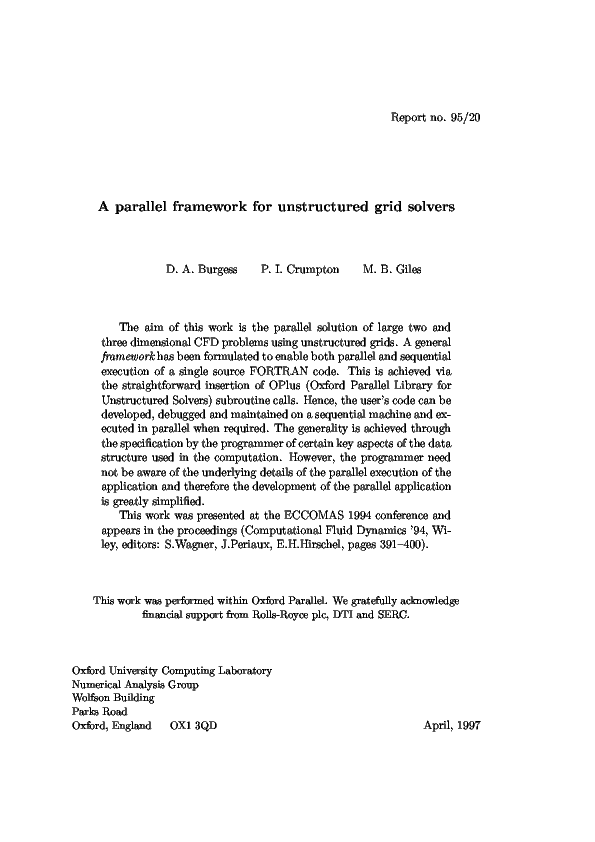 (PDF) A Parallel Framework for Unstructured Grid Solvers