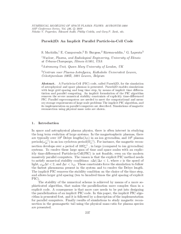 (PDF) Parsek2D: An Implicit Parallel Particle-in-Cell Code
