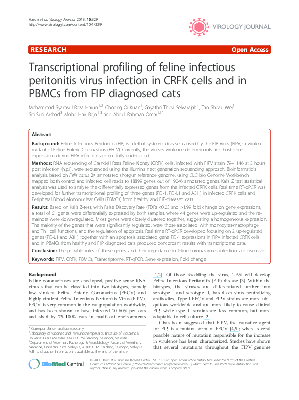 (PDF) Transcriptome Analysis of Feline Infectious Peritonitis Virus ...