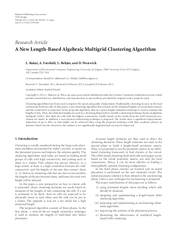 Pdf A New Length Based Algebraic Multigrid Clustering Algorithm