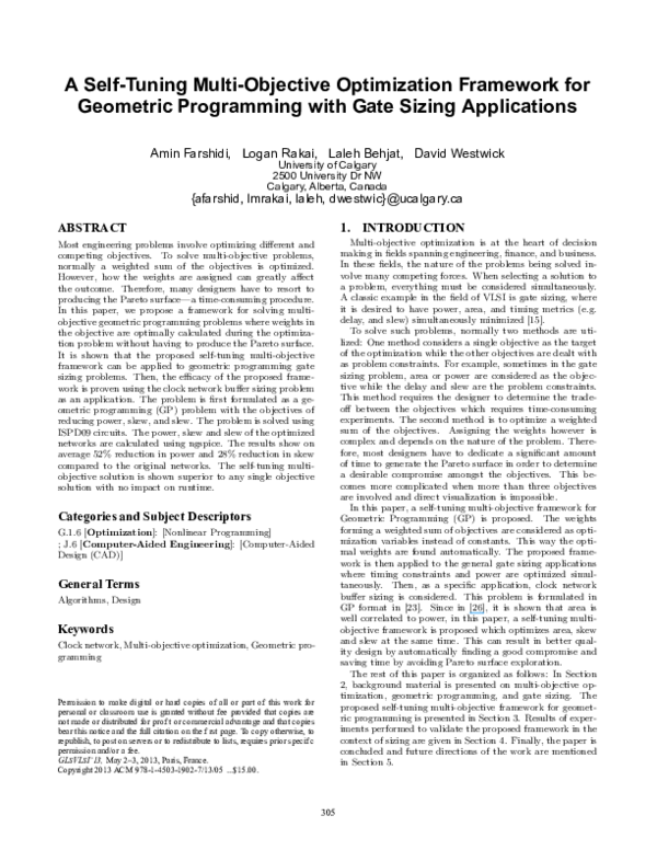 Pdf A Self Tuning Multi Objective Optimization Framework For Geometric Programming With Gate