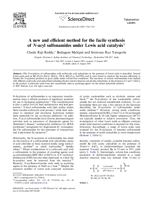 (PDF) A new and efficient method for the facile synthesis of N-acyl ...