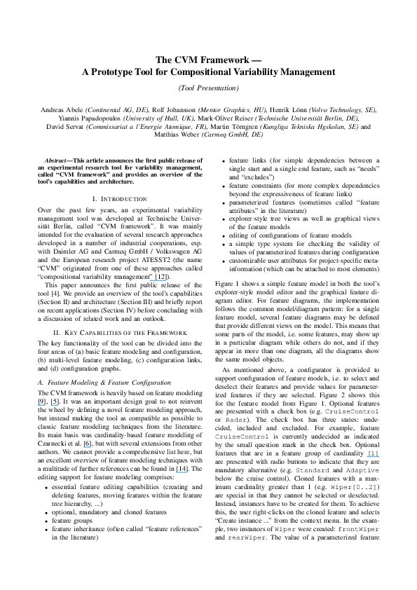 Pdf The Cvm Framework A Prototype Tool For Compositional Variability Management