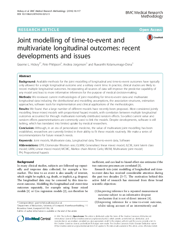 Pdf Joint Modelling Of Time To Event And Multivariate Longitudinal