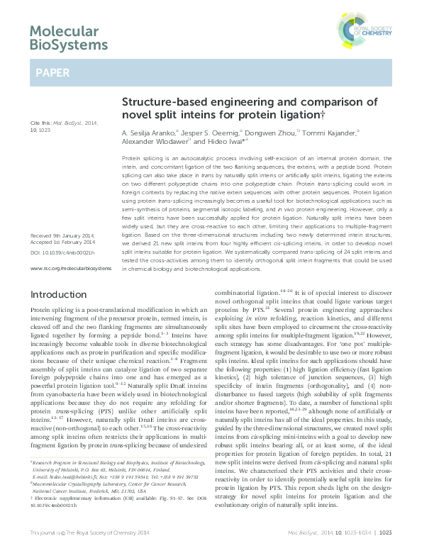 (PDF) Structure-based engineering and comparison of novel split inteins ...