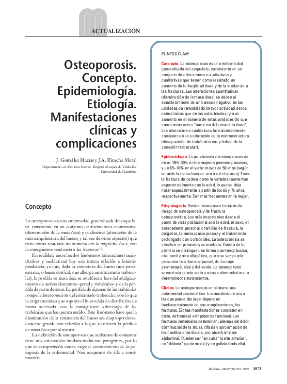 (PDF) Osteoporosis. Concepto. Epidemiolog?a. Etiolog?a. Manifestaciones cl?nicas y complicaciones