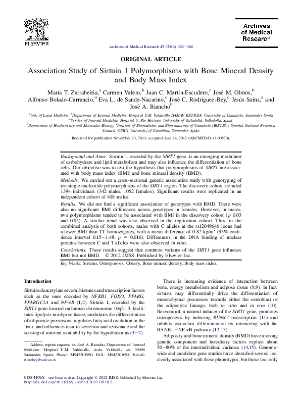 (PDF) Association Study of Sirtuin 1 Polymorphisms with Bone Mineral ...