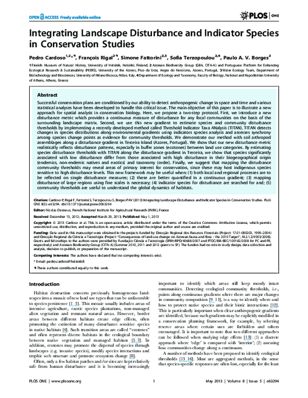 (PDF) Integrating Landscape Disturbance and Indicator Species in Conservation Studies