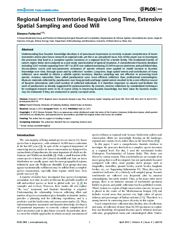 (PDF) Regional Insect Inventories Require Long Time, Extensive Spatial ...