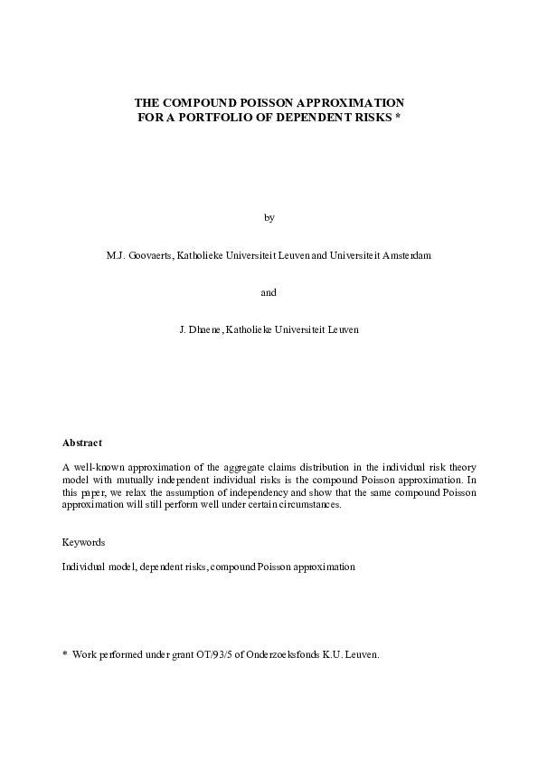 Pdf The Compound Poisson Approximation For A Portfolio Of Dependent Risks