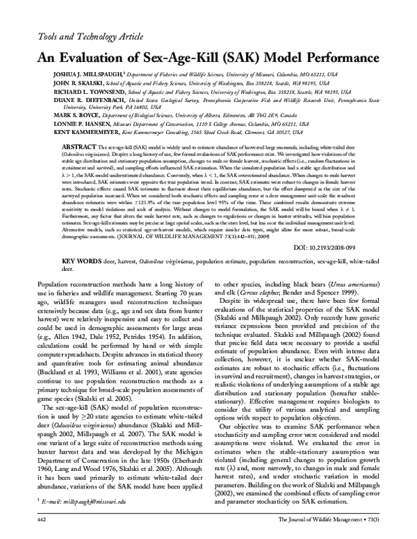 (PDF) An Evaluation of Sex-Age-Kill (SAK) Model Performance
