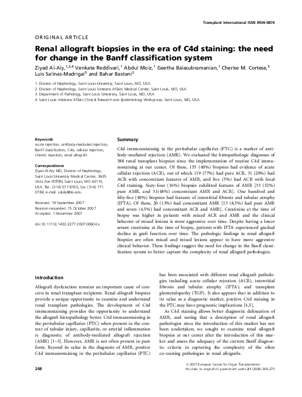 (PDF) Renal allograft biopsies in the era of C4d staining: the need for ...
