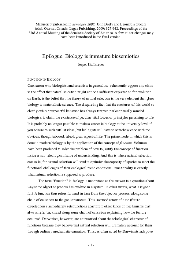 (PDF) Biology is Immature Biosemiotics
