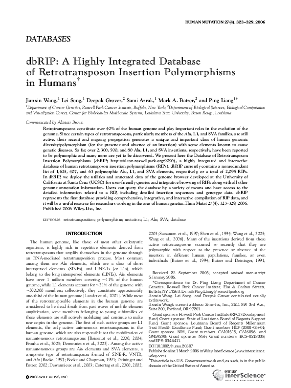 (PDF) dbRIP: A highly integrated database of retrotransposon insertion polymorphisms in humans