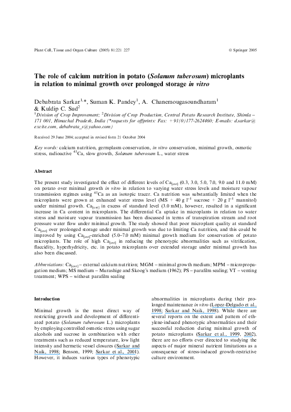 (PDF) The role of calcium nutrition in potato ( Solanum tuberosum ...
