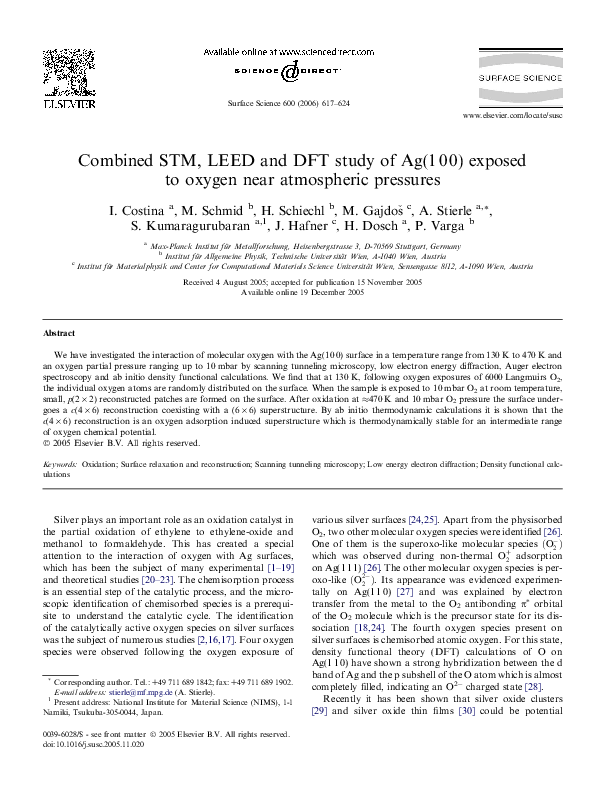 (PDF) Combined STM, LEED and DFT study of Ag(1 0 0) exposed to oxygen ...