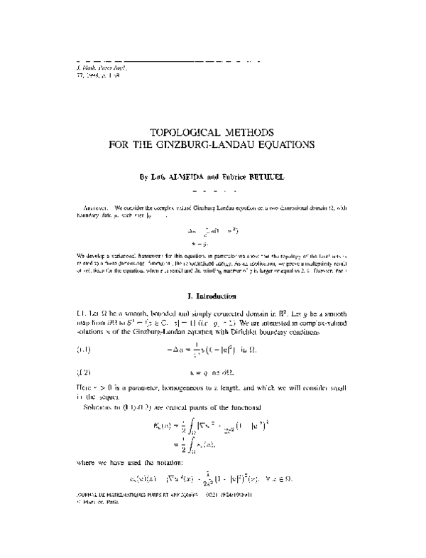 (PDF) Topological methods for the Ginzburg-Landau equations